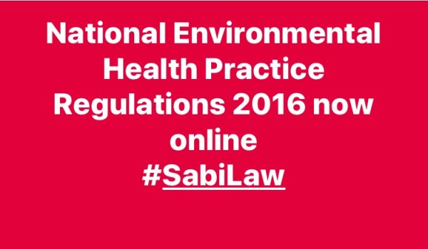 Free Copy of the National Environmental Health Practise Regulation 2016