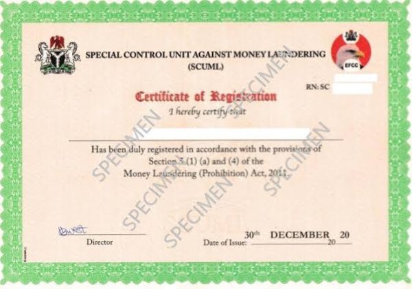 Legality of SCUML (EFCC) Certificate